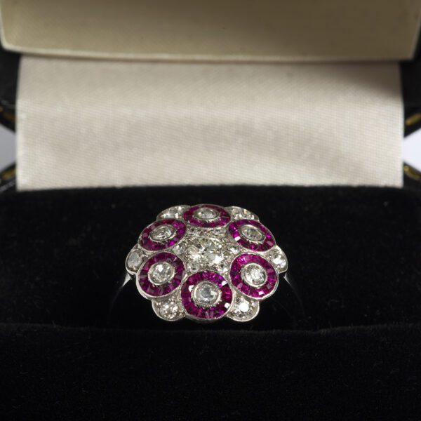 Ruby & Diamond Flower Style Ring | Vintage And Prestige